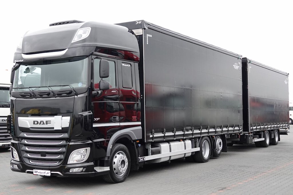 DAF XF 480 / ZESTAW TANDEM 120 M3 / PRZEJAZDOWY / I-PARK COOL / kamion sa klizna zavesa cerada + prikolica sa kliznom ceradom