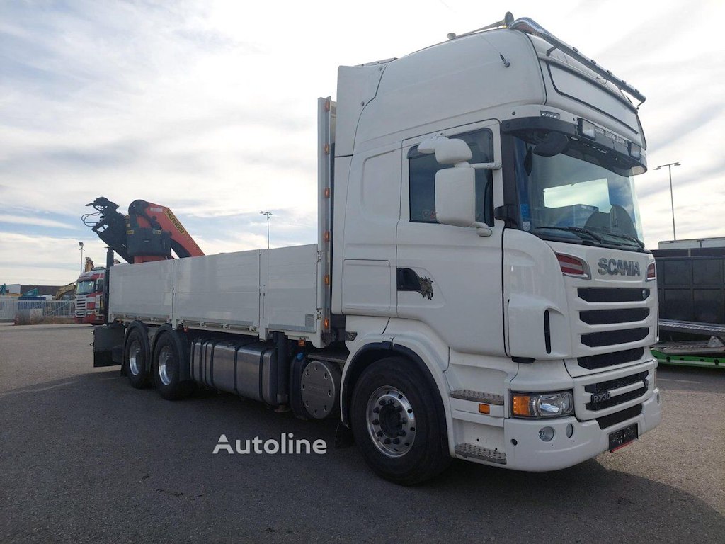 Scania R730 6x4 Pritsche, Voll-Luft Palfinger PK27002 Kran Retarder, Al kamion s ravnom platformom