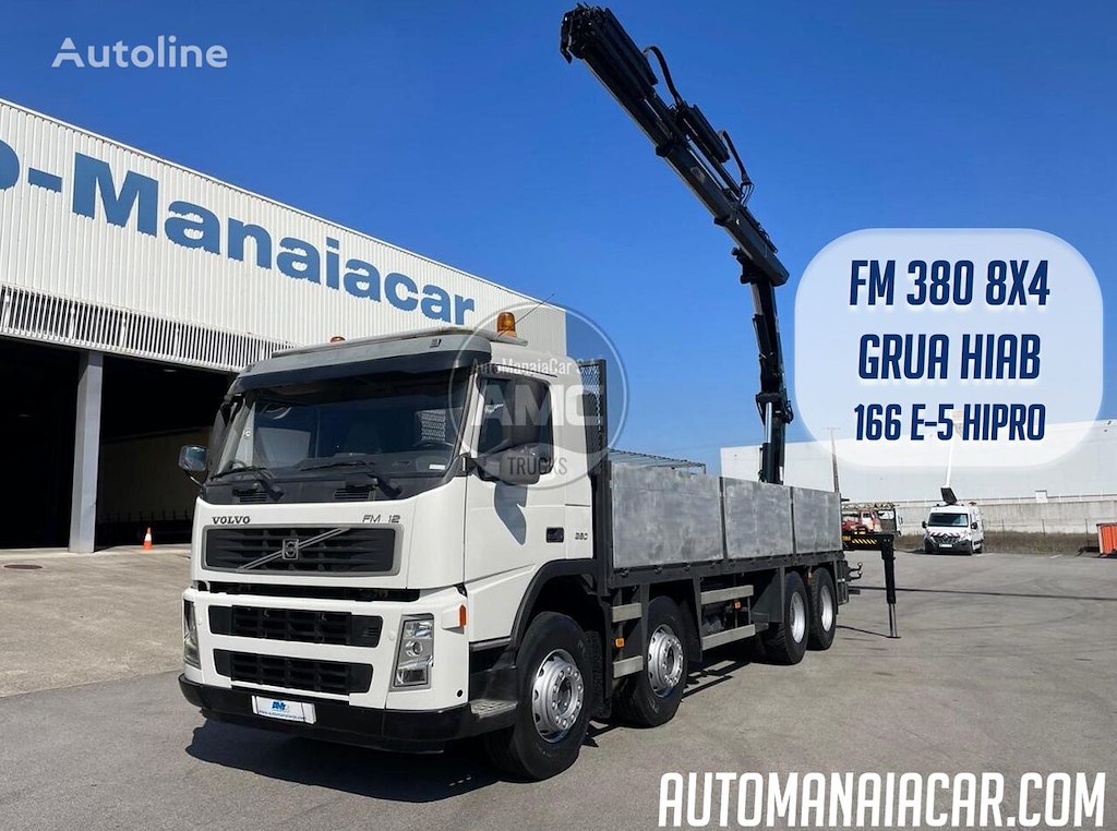 Volvo FM 380 8X4 KRANE HIAB 166 E-5 HIPRO kamion s ravnom platformom