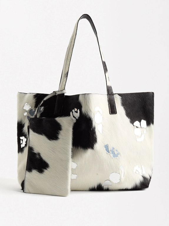 Animal-print leather shopper bag