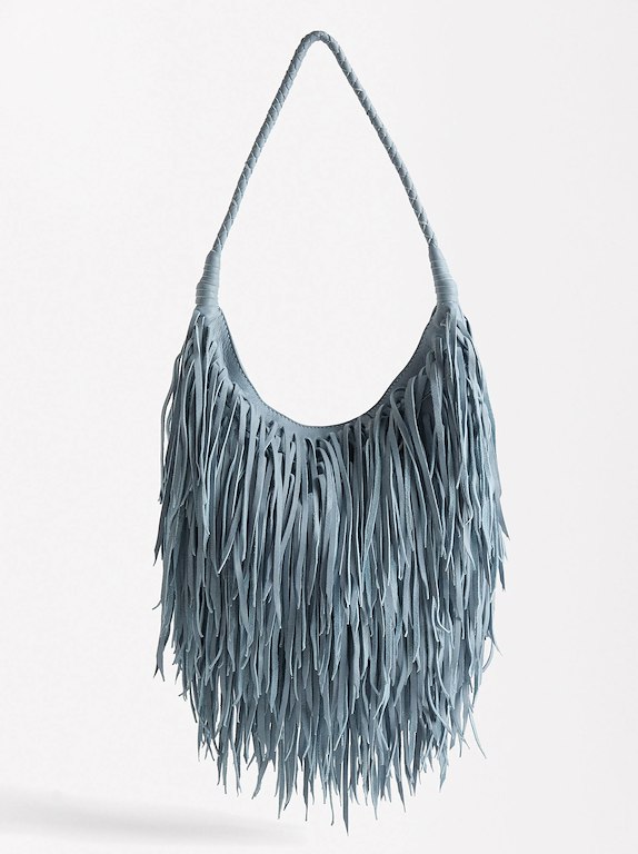 Leather shoulder bag with fringes