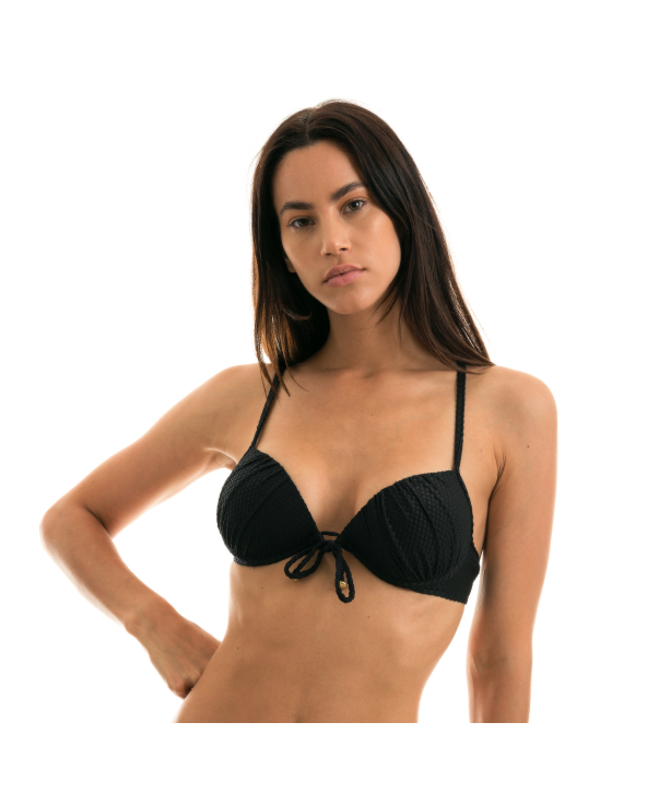 Schwarzes Texturiertes Balconette-Push-Up-Top - Top Cloque Preto Balconet