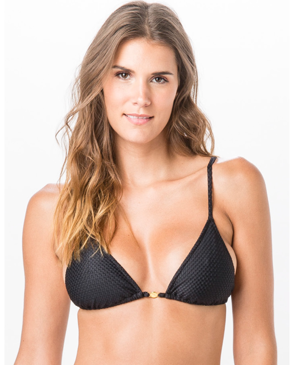 Schwarzes Texturiertes Triangel-Top - Top Triangulo Liso Cloque Preto