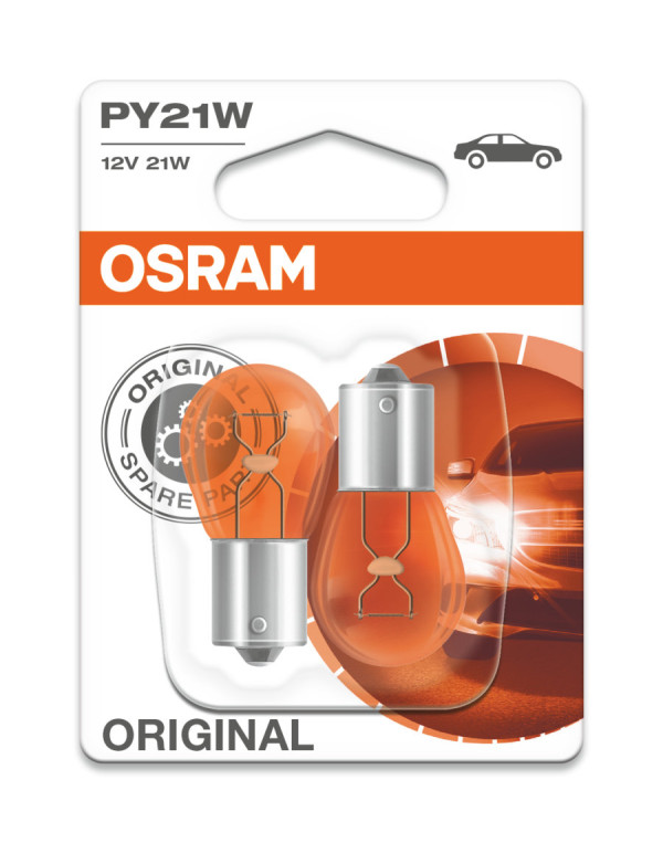 OSRAM PY21W 21W 12V BAU15s 7507-02B ORANGE Duoblister 4050300925462