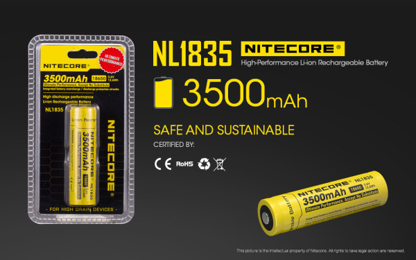 Baterija 18650 NITECORE NL1835 (3500mAh) LI-ION BATTERY 6952506491469