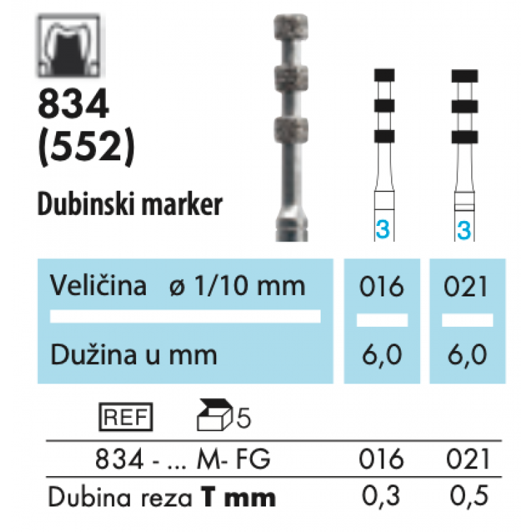 BORER DIJAMANT ZA TURBINU 834 021M - MARKER DUBINE PREPARACIJE