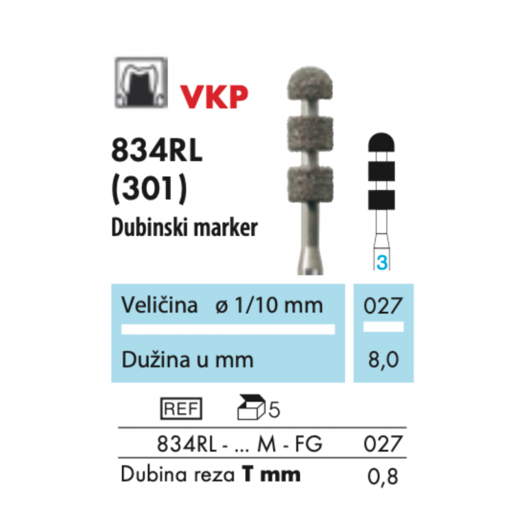 BORER DIJAMANT ZA TURBINU 834RL 027M - MARKER DUBINE PREPARACIJE