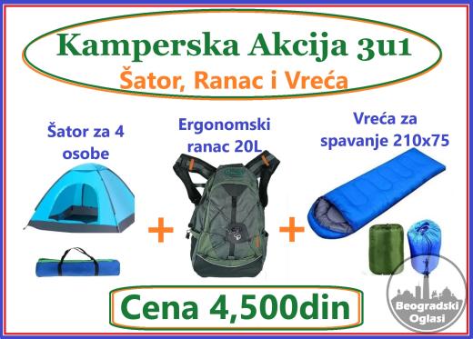 Kamperska AKCIJA 3u1 Sator za 4 ,Ranac i Vreca