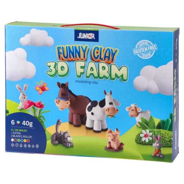 Funny clay, masa za oblikovanje sa 3D kalupima, miks, farma