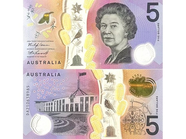 AUSTRALIA 5 Dollars 2021 UNC, P-62 polymer