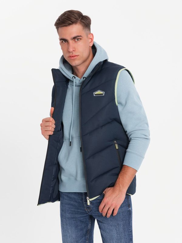 OMBRE MEN'S QUILTED SLEEVELESS JACKET WITH NEON ACCENTS - NAVY BLUE
