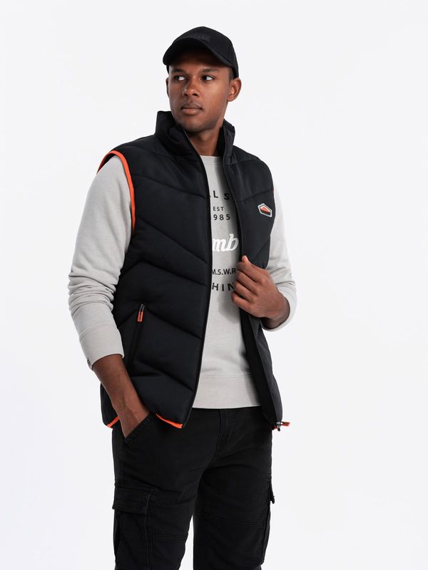 OMBRE MEN'S QUILTED SLEEVELESS JACKET WITH NEON ACCENTS - BLACK