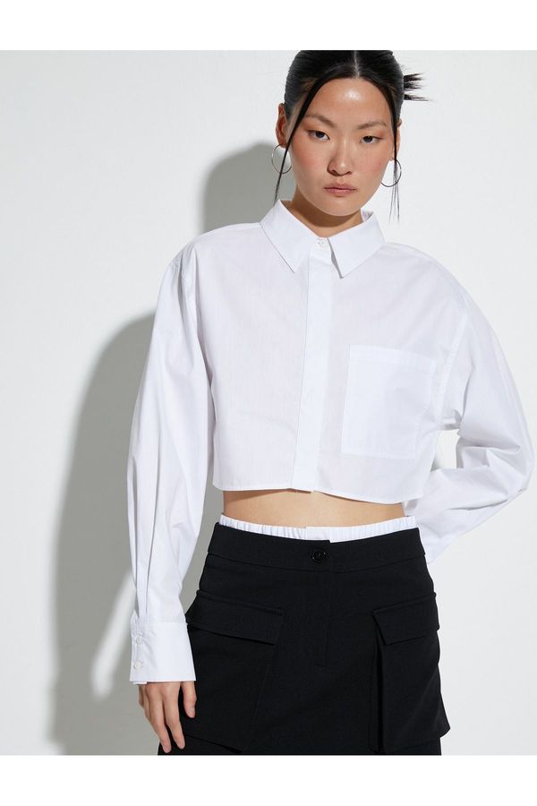 KOTON CROP POPLIN SHIRT LONG SLEEVE RELAX FIT BUTTONED POCKET DETAILED