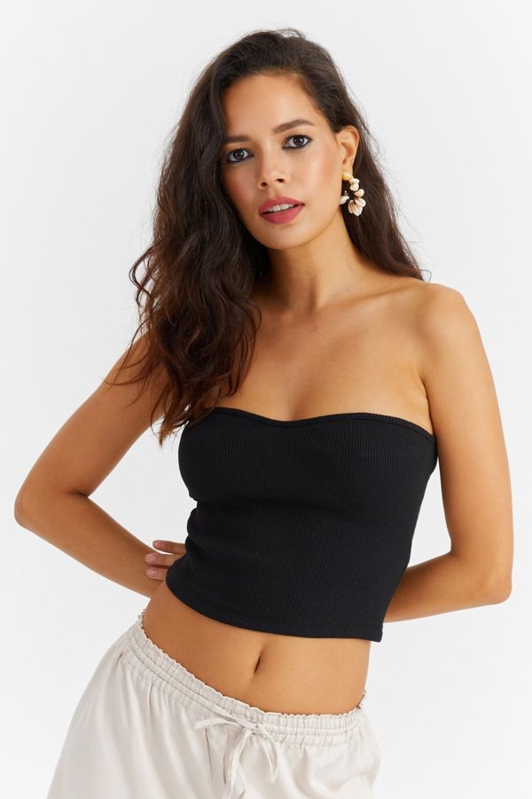 COOL & SEXY WOMEN'S BLACK SWEETHEART COLLAR CROP BLOUSE YI2452