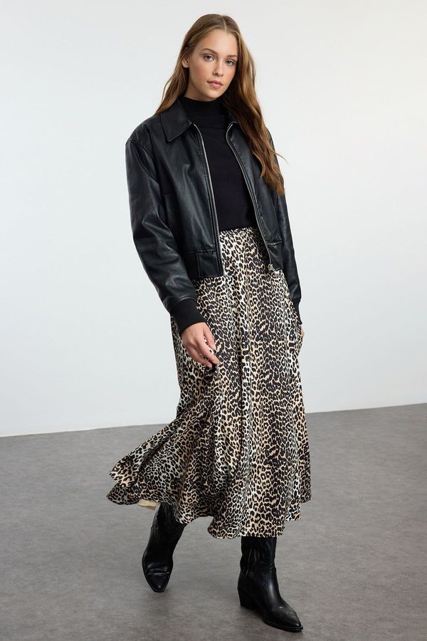 TRENDYOL BROWN LEOPARD PATTERNED WOVEN SKIRT