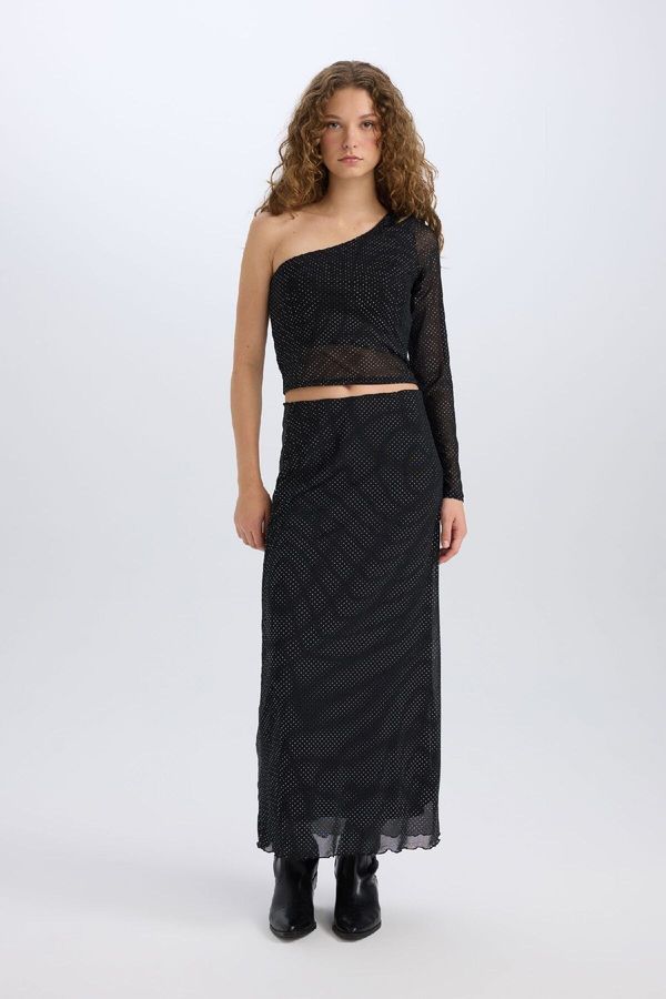 DEFACTO CHRISTMAS THEMED A-LINE HIGH WAIST TULLE MAXI SKIRT