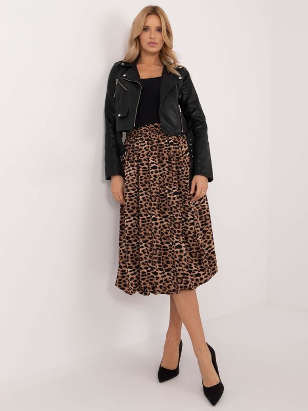 BEIGE AND BLACK MIDI SKIRT WITH LEOPARD PRINT