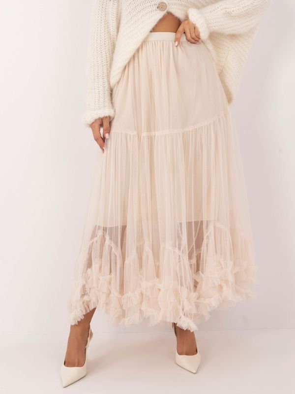 BEIGE TULLE MAXI SKIRT WITH RUFFLES
