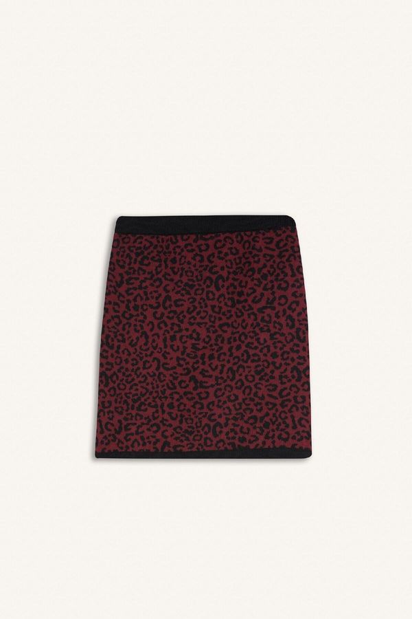 DEFACTO A CUT LEOPARD PATTERNED MINI KNIT SKIRT
