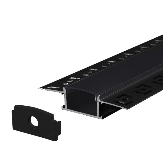 1 MA6114-CC crni luminijumski profil za LED trake 61x14x2000mm ugradni set sa crnim difuzorom