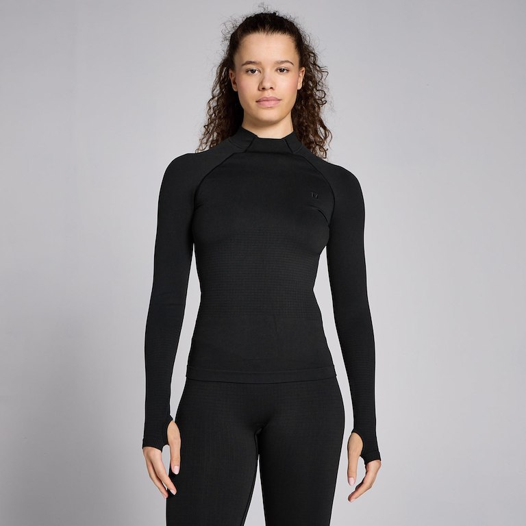 MP Women's Lifestyle Waffle Seamless Long Sleeve Top - ženska majica sa dugim rukavima - crna