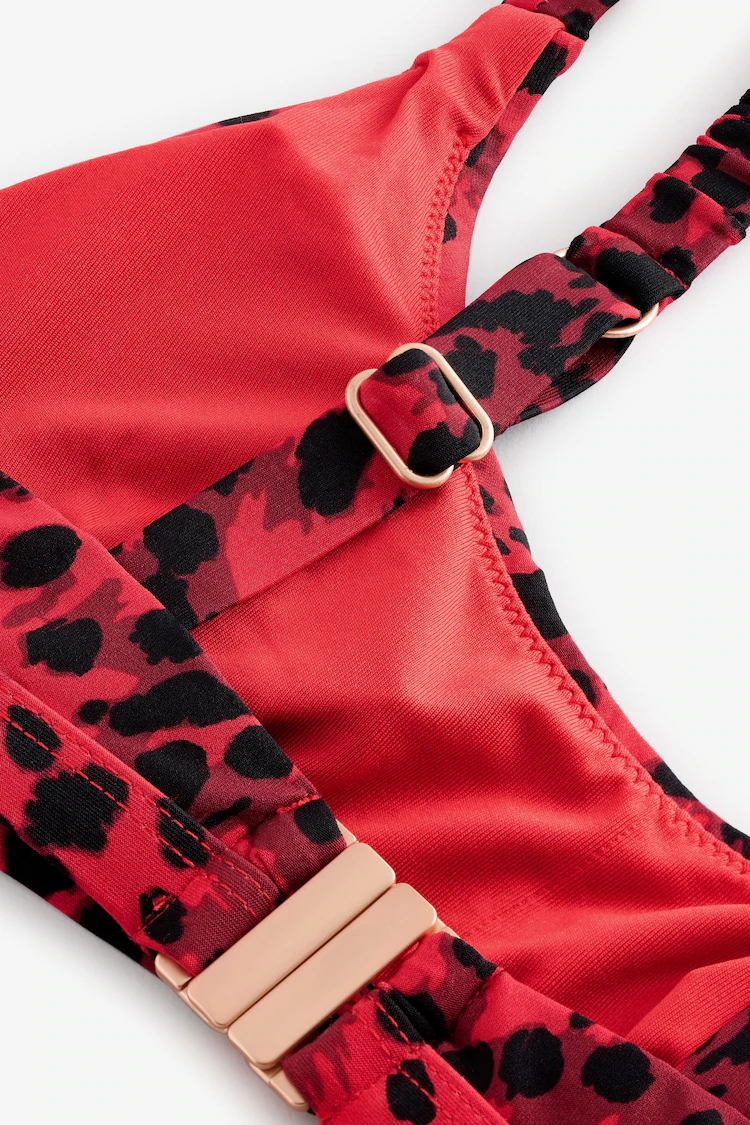 Red Leopard Ruched Crop Bikini Top