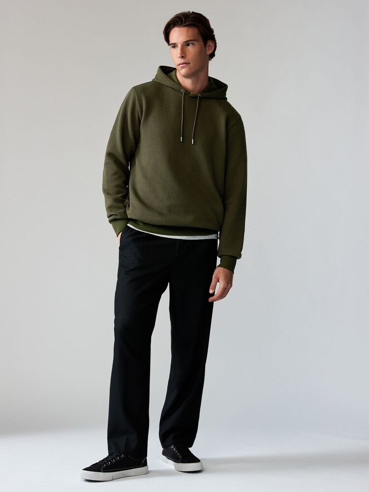 Khaki Green Hooded Textured Overhead Hoodie