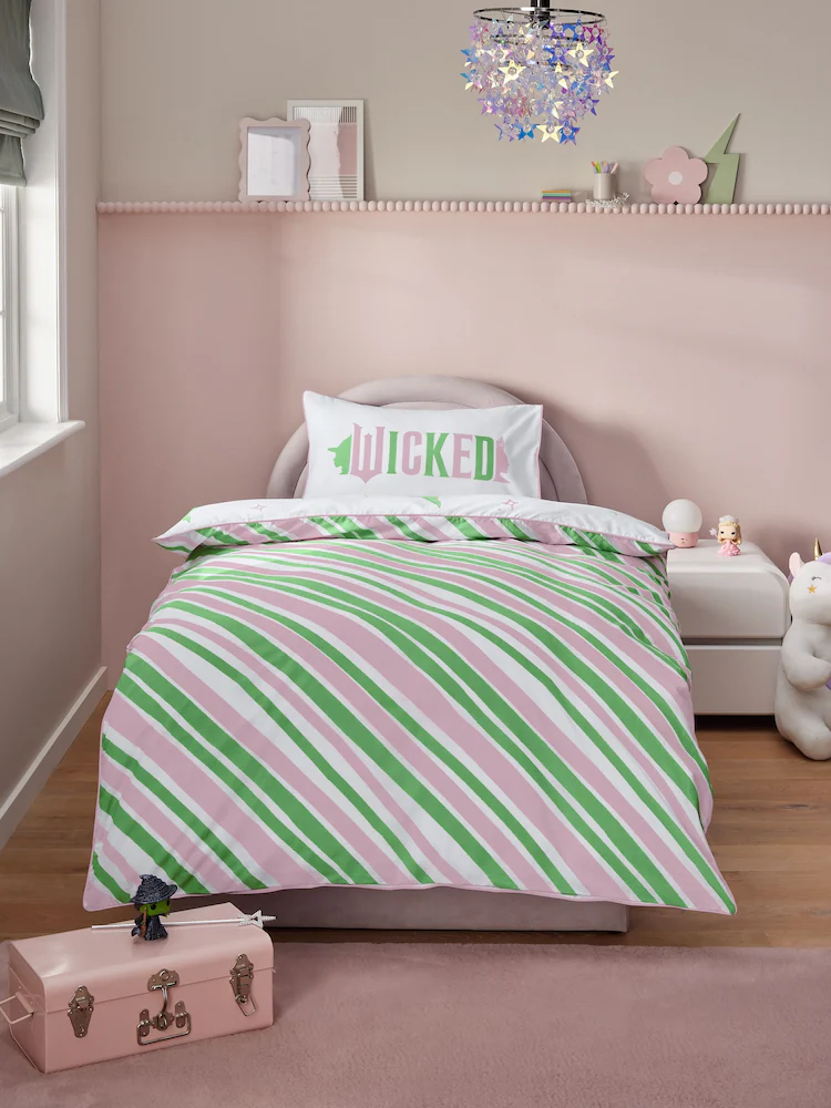 Pink/Green Wicked Single Duvet Cover and Pillowcase Set