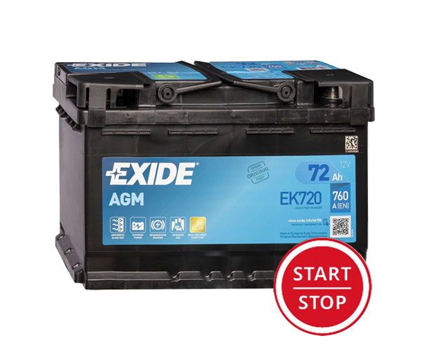 Akumulator Exide 12V 72Ah 760A D+ EK720 AGM