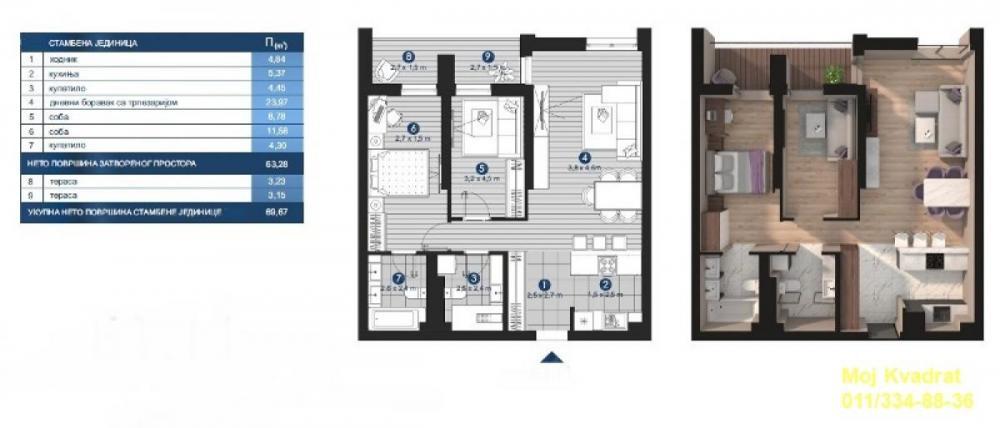 Trosoban stan na prodaju, 69m2, 242.669€