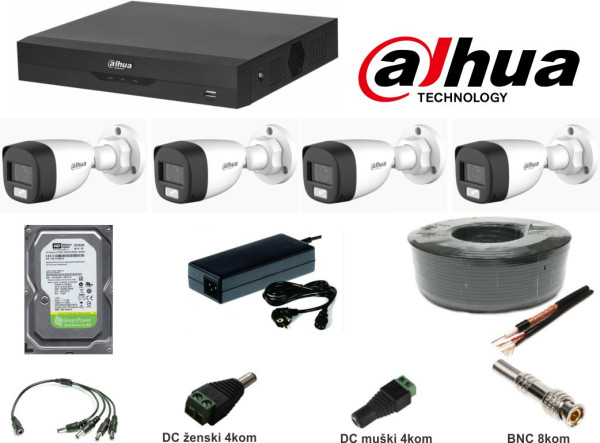 Dahua SET-18 * 4 kamere Full HD + Audio + DUAL LIGHT 2mpix, kabl 100m, napajanje 5A, 1TB