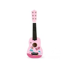 ECO TOYS Drvena gitara za decu sa metalnim žicama pink