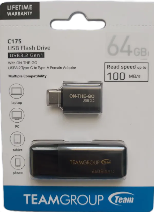 TEAM GROUP TeamGroup TC175364GB26 64GB C175 USB 3.2 BLACK with Type C adapter