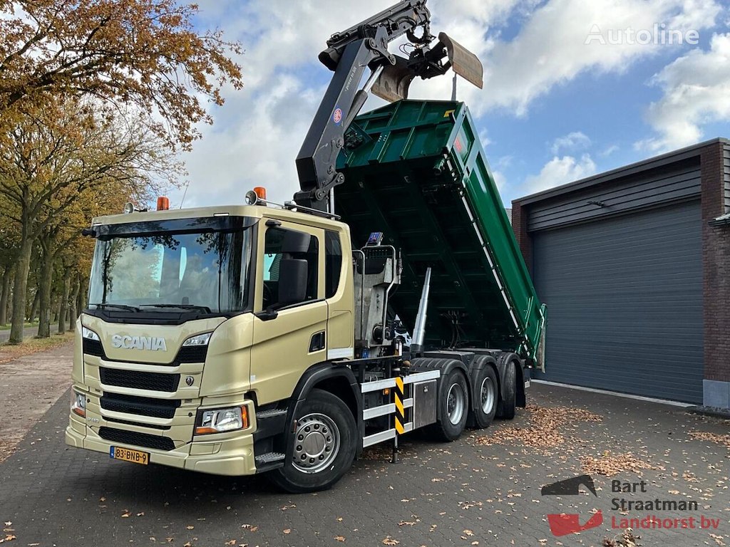 Scania P410 8x4 Euro 6 met 2 zijden kipper en HMF 1800K3 kraan kiper