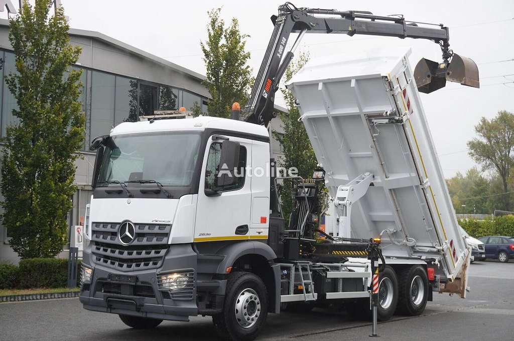 Mercedes-Benz Arocs 2636 E6 6×4 3-side tipper / HDS Hiab X-Hiduo 148 B-2 kiper