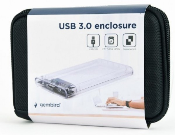 EE2-U3S9-6 Gembird USB 3.0 Externo kuciste za 2.5 SATA hard diskove 9,5mm transparentni + futrola