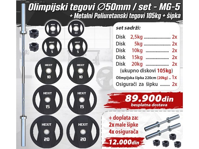 Olimpijska Šipka &;;;; Tegovi 105kg / metalni poliuretan