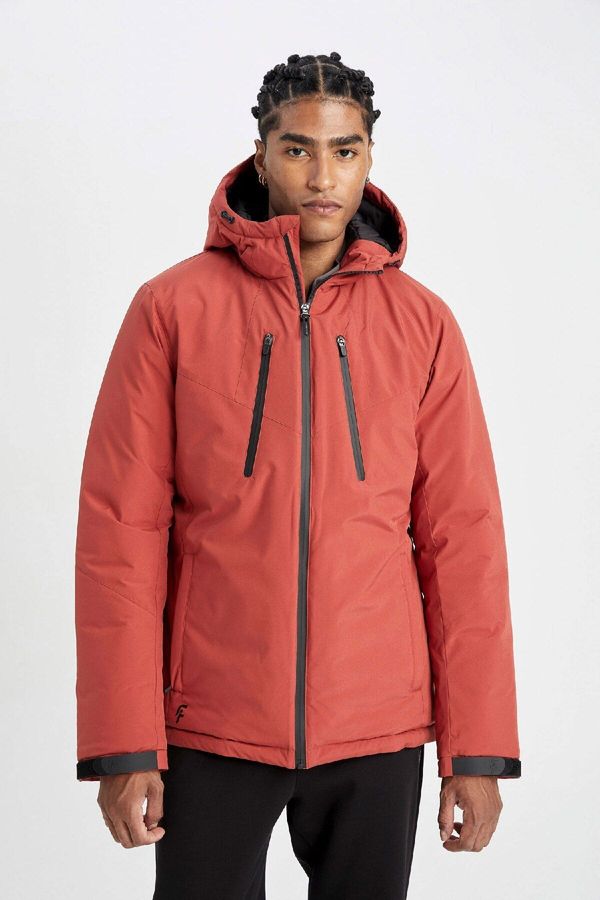 DEFACTO FIT WATER REPELLENT SLIM FIT SLIM CUT HOODED ZIPPERED WATERPROOF JACKET COAT