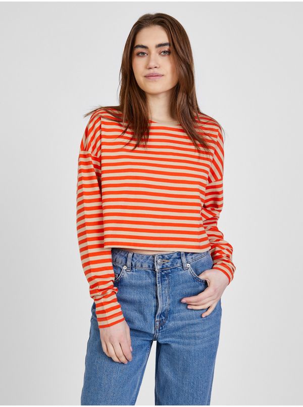 BEIGE-RED WOMEN STRIPED CROPPED T-SHIRT NOISY MAY FRIDA - WOMEN
