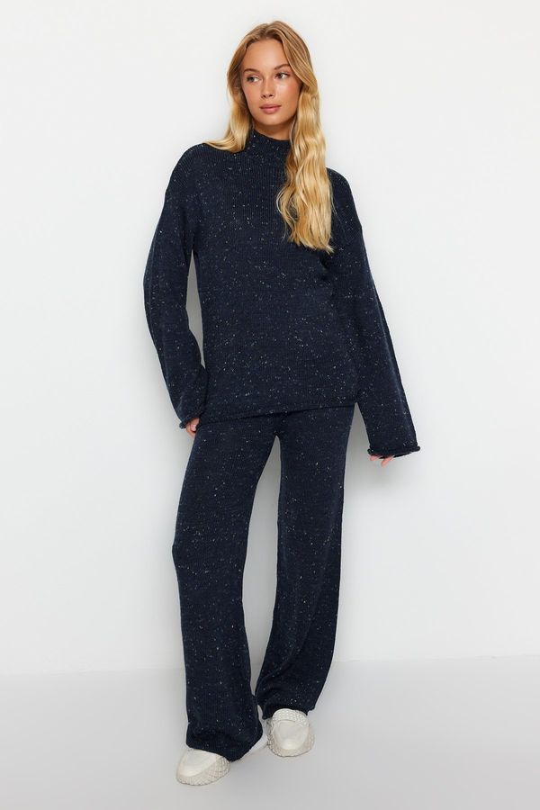 TRENDYOL NAVY BLUE WOOL GRADIENT KNITWEAR TOP-TOP SET