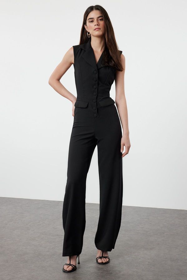 TRENDYOL BLACK JACKET COLLAR DETAILED MAXI WOVEN JUMPSUIT