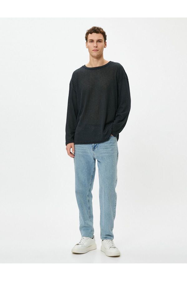 KOTON BASIC SWEATER RELAX FIT TEXTURED CREW NECK LONG SLEEVE