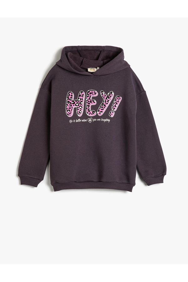 KOTON HOODED SWEATSHIRT WITH GLITTER PRINT DETAIL, LONG SLEEVE, TIERED