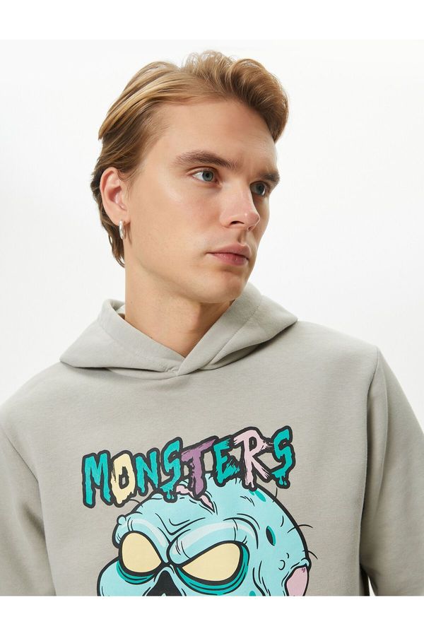 KOTON MONSTER PRINTED HOODIE CASUAL FIT LONG SLEEVE RIBBED