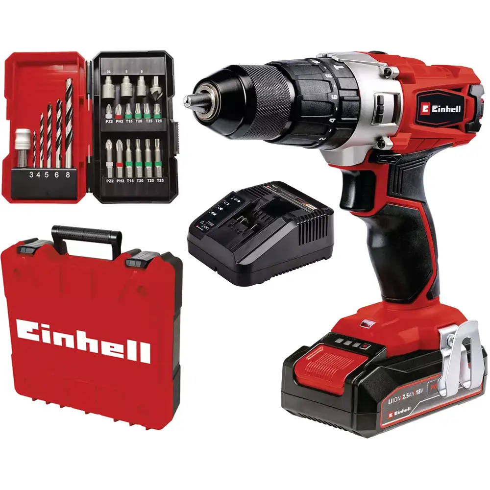 EINHELL Akumulatorska udarna bušilica TE-CD 18/2 Li-i + Set KWB pribora, 22 komada + Baterija, 2.5 Ah