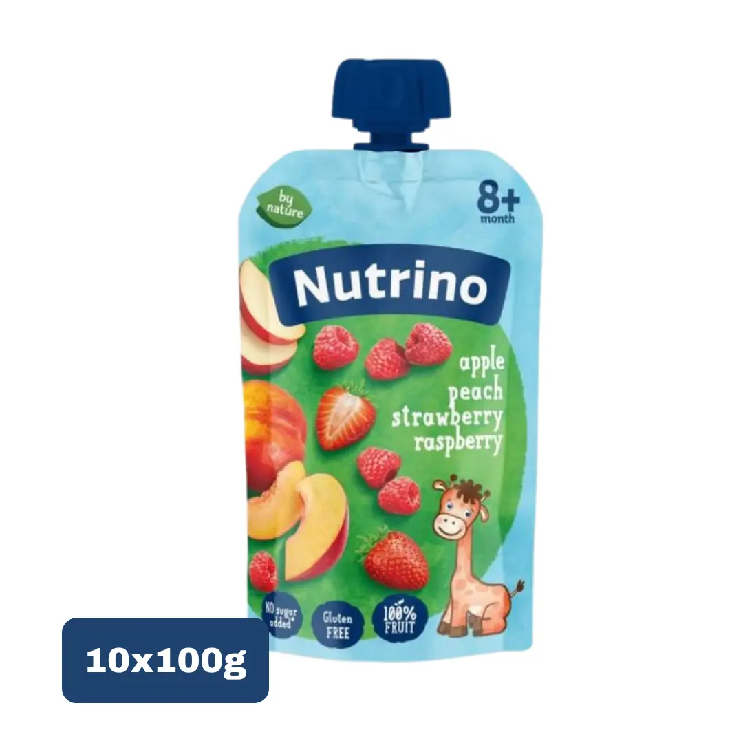 Nutrino Pauč, Jabuka, breskva, jagoda i malina, 100g, 10 komada