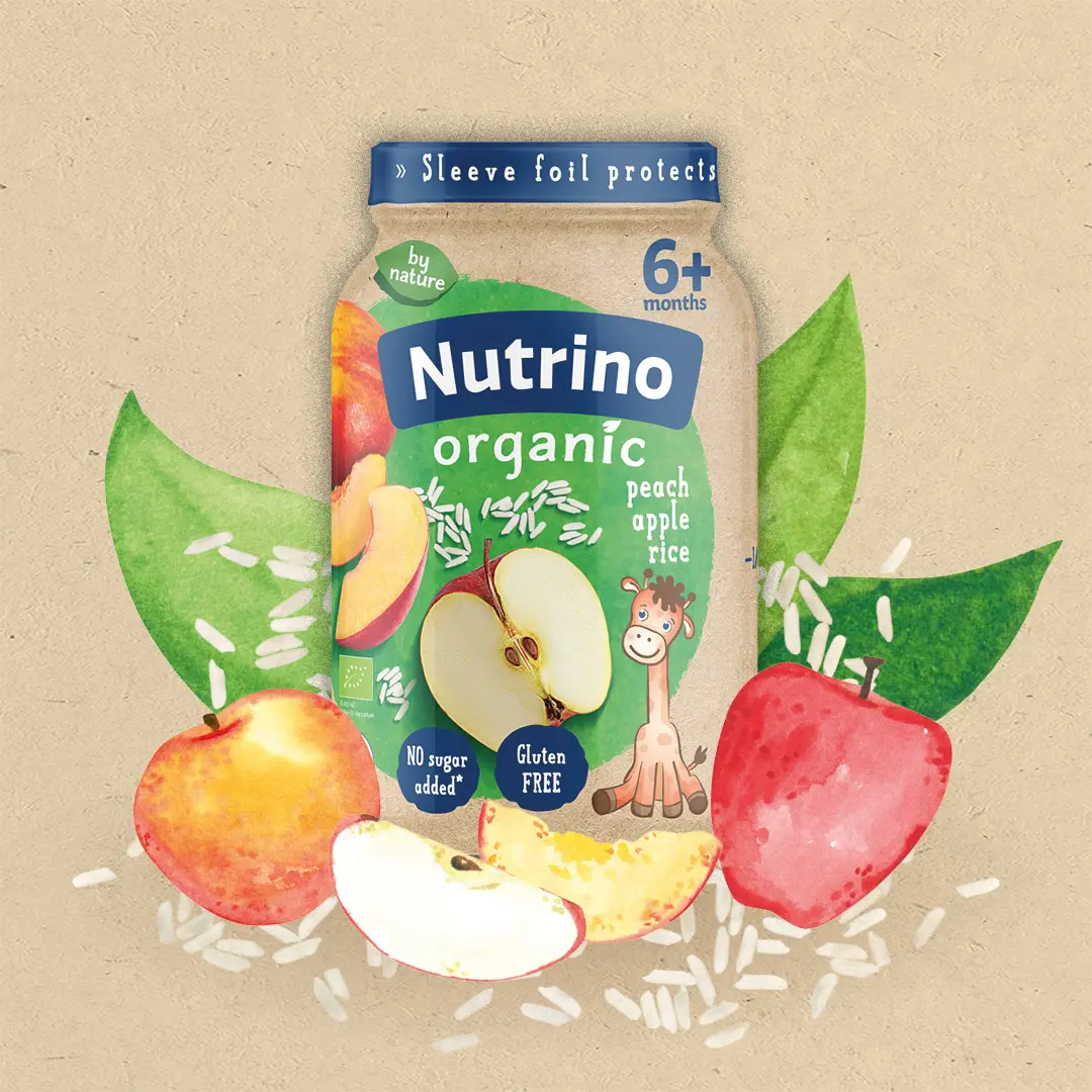 Nutrino Organic Pire od voća, Breskva, jabuka i pirinač, 190g