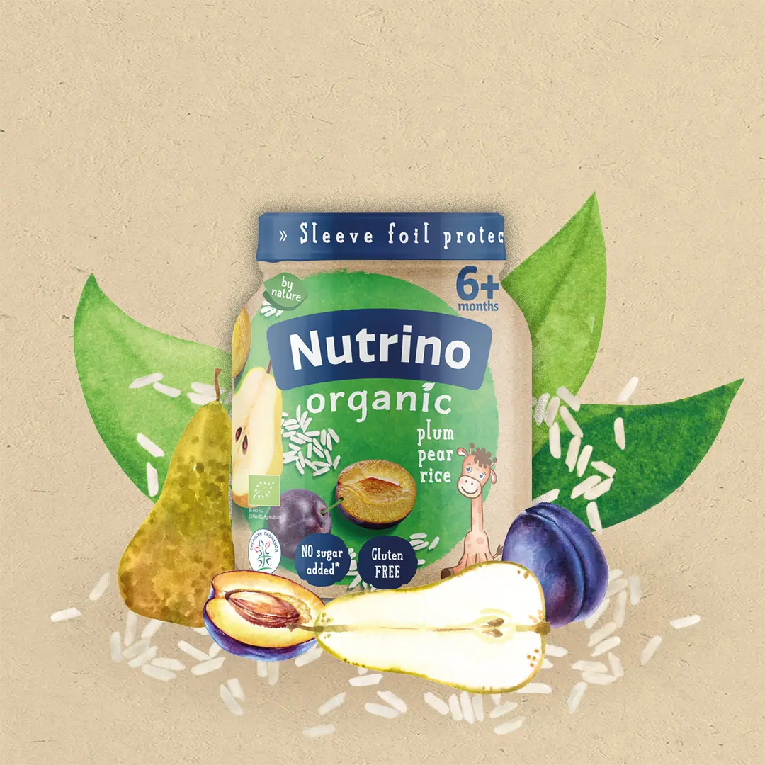 Nutrino Organic Pire od voća, Šljiva, kruška i pirinač, 125g