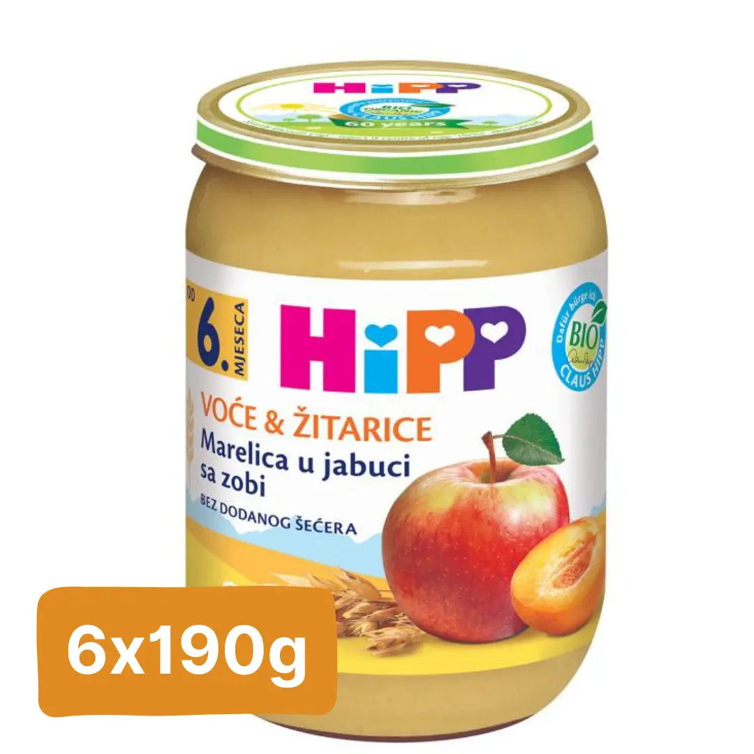 HiPP Kašica, Kajsije u jabuci sa ovsom, 6x190g