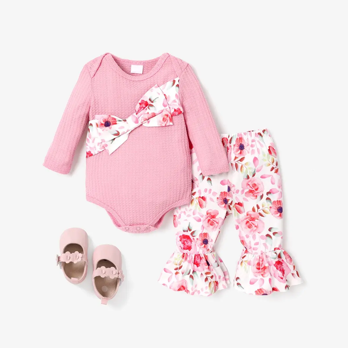 BUBU Komplet za bebe bluza i pantalone, Cvetni dezen, Roze-beli